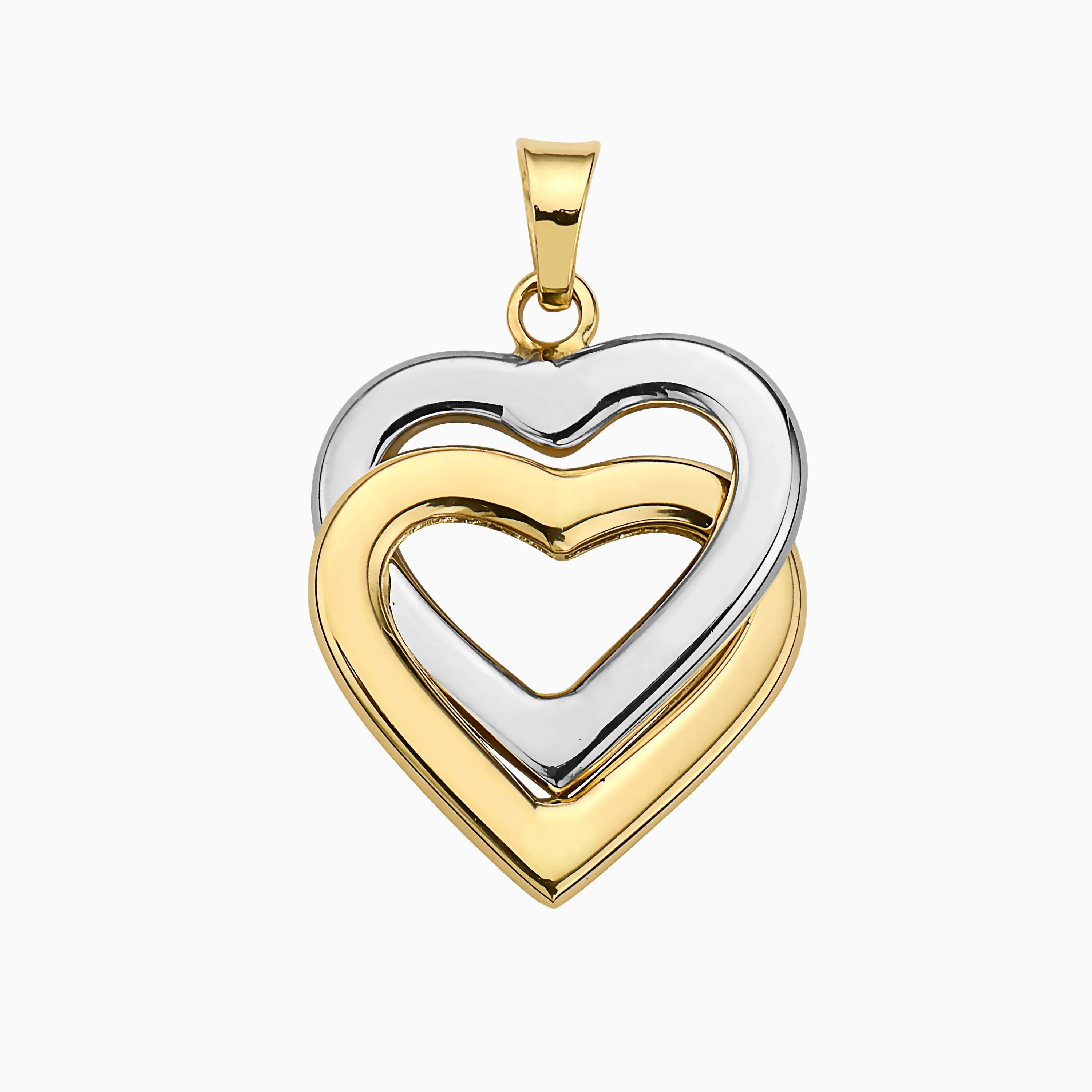 14K Gold Two Toned Double Heart Dainty Love Pendant – PJ