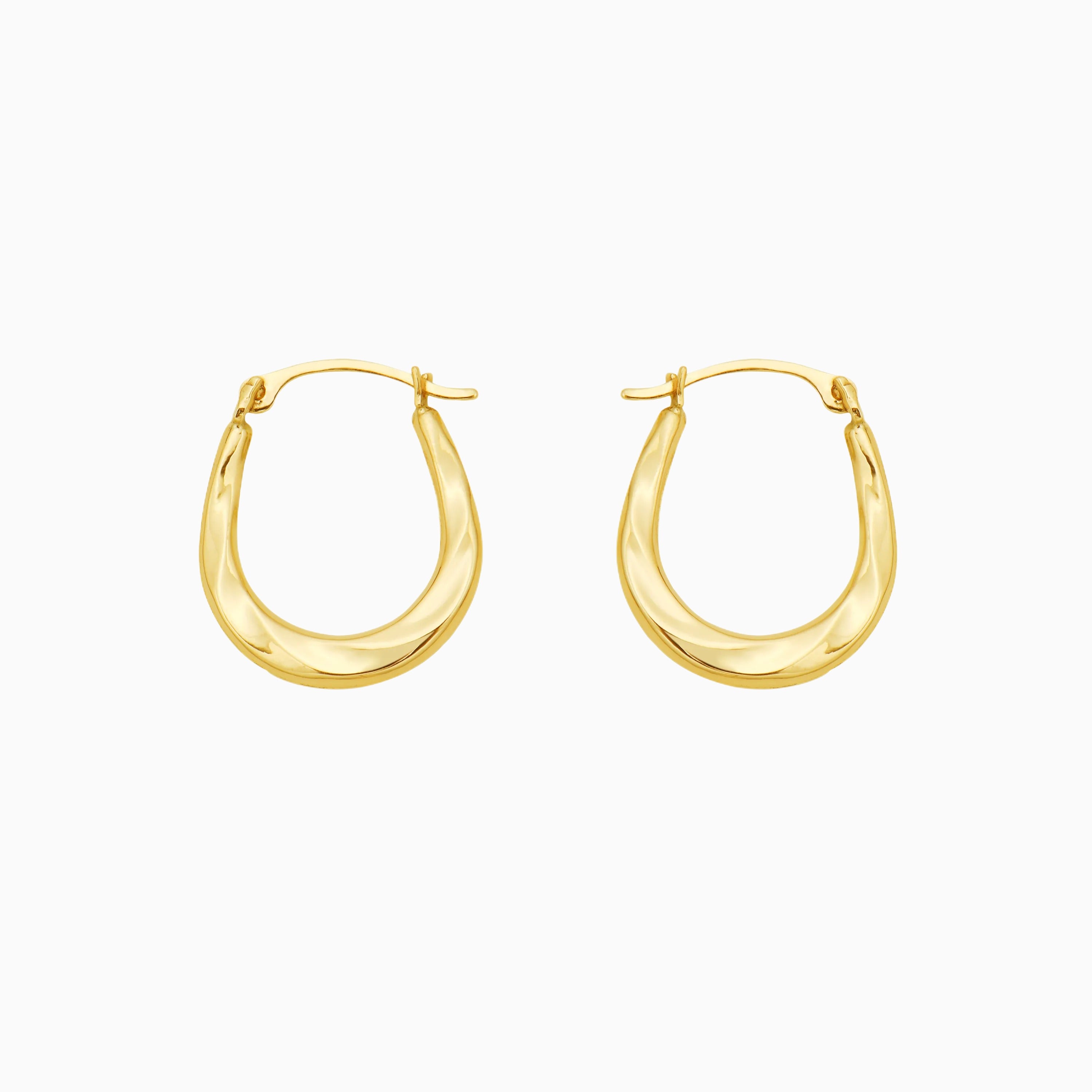 Solid Gold Twist Design Oval Shape Hoop Earrings – PJ