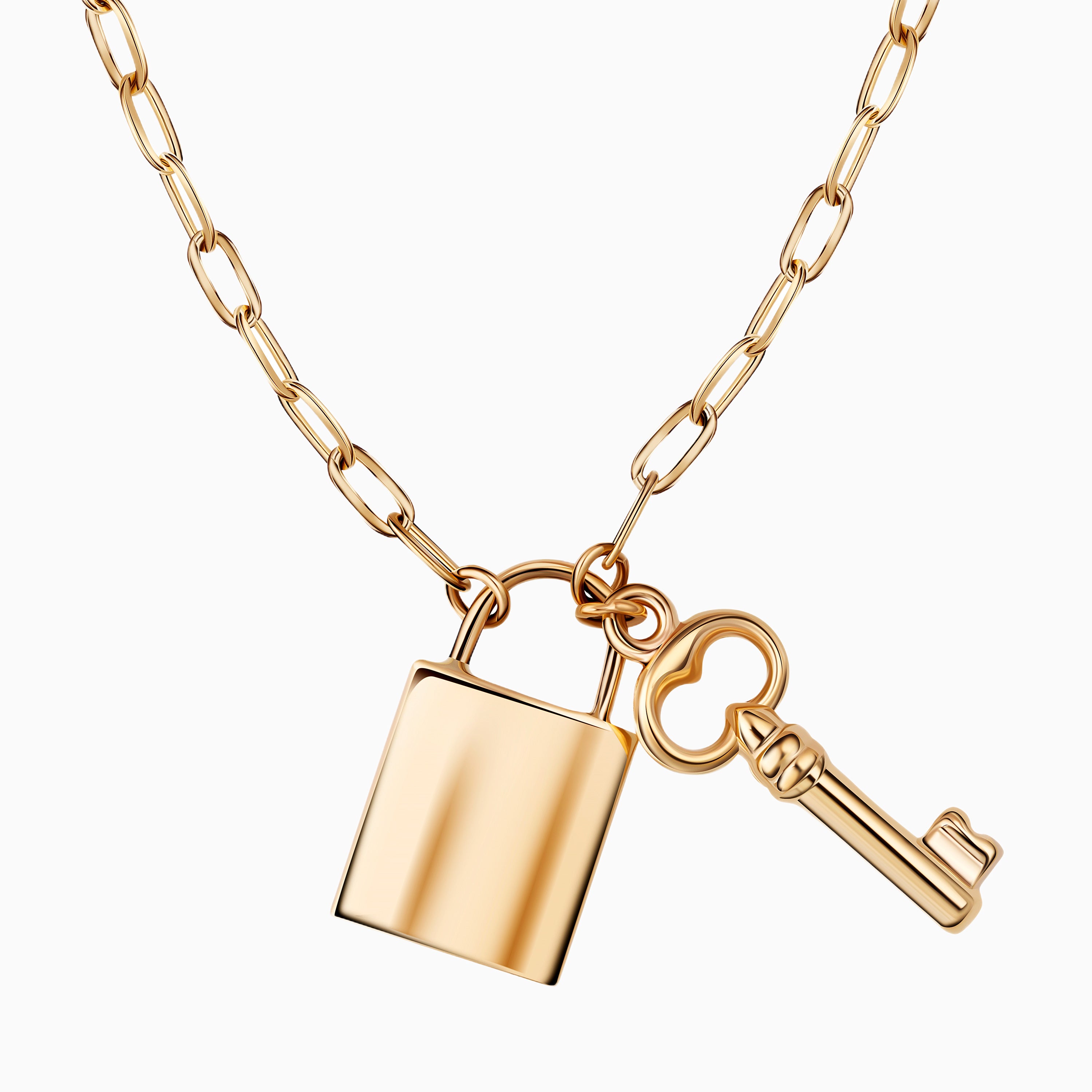14K Solid Gold Paperclip Lock And Key Necklace – Pori Jewelry